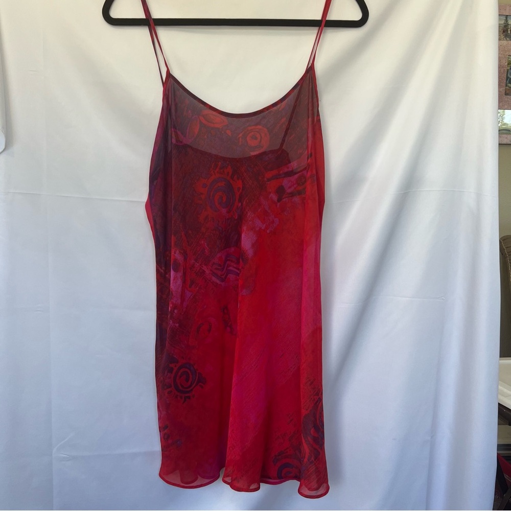 Vintage California Dynasty Red Sheer Slip Dress Made … - Gem